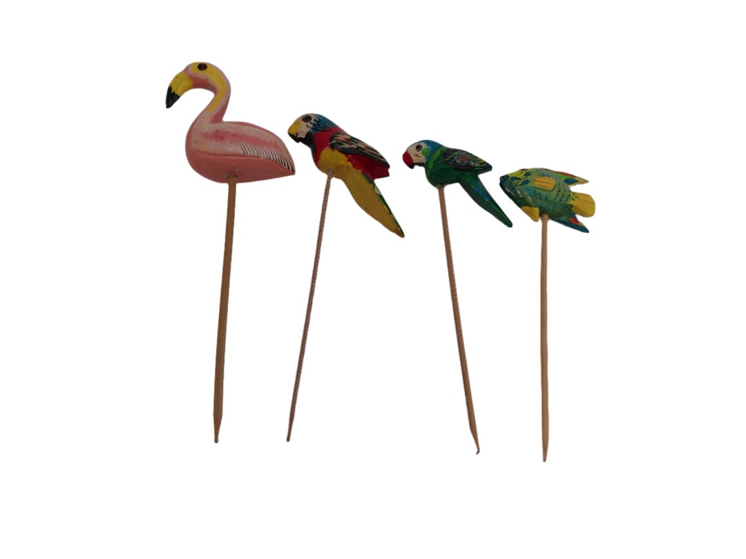 Vintage 4 Colorful Wooden Parrot Picks Party Sticks - Etsy