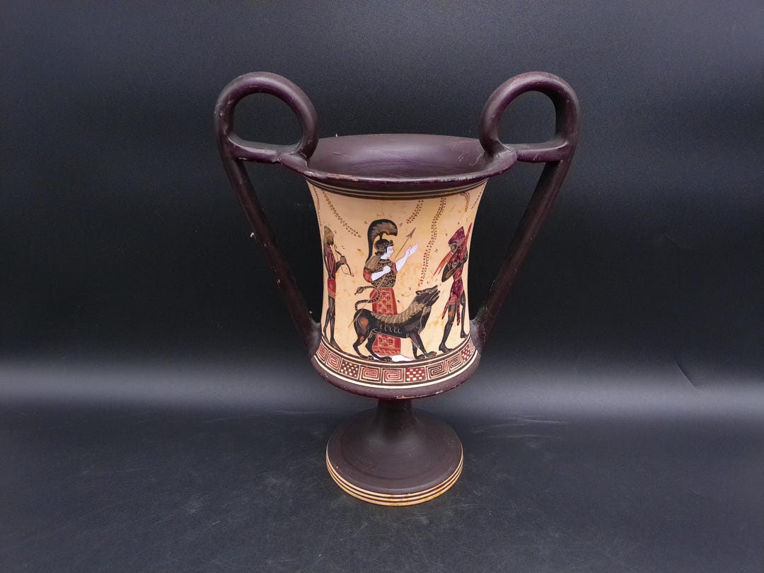 Hand Made & Painted in Greece Vase With Handles Greek Painted Warrors ...