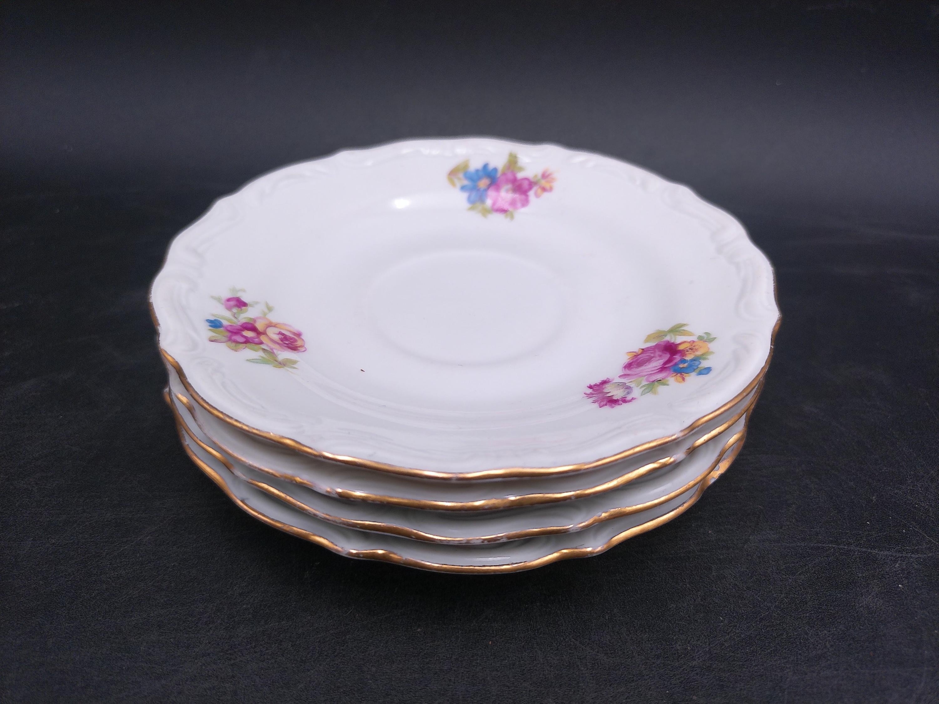 Walbrzych Made in Poland Porcelain Set of 4 Plates Gold Rim Floral ...