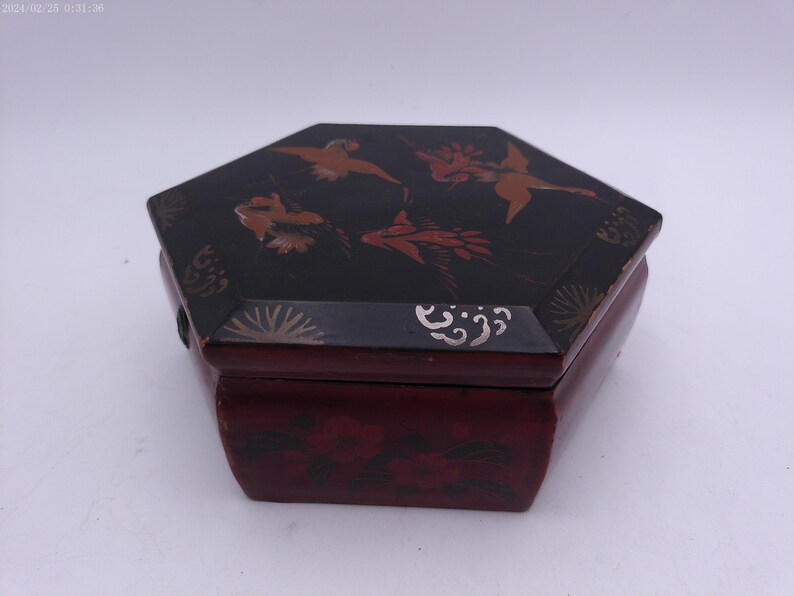 Hexagonal Lacquer Wooden Jewelry Box Vintage - Etsy