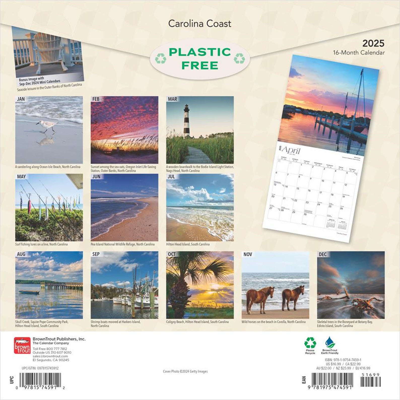 Carolina Coast 2025 12 X 24 Inch Monthly Square Wall Calendar Plastic ...