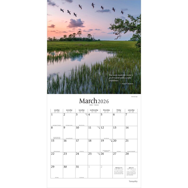 Tranquility | 2026 12 X 24 Inch (hanging) Monthly Square Wall Calendar ...