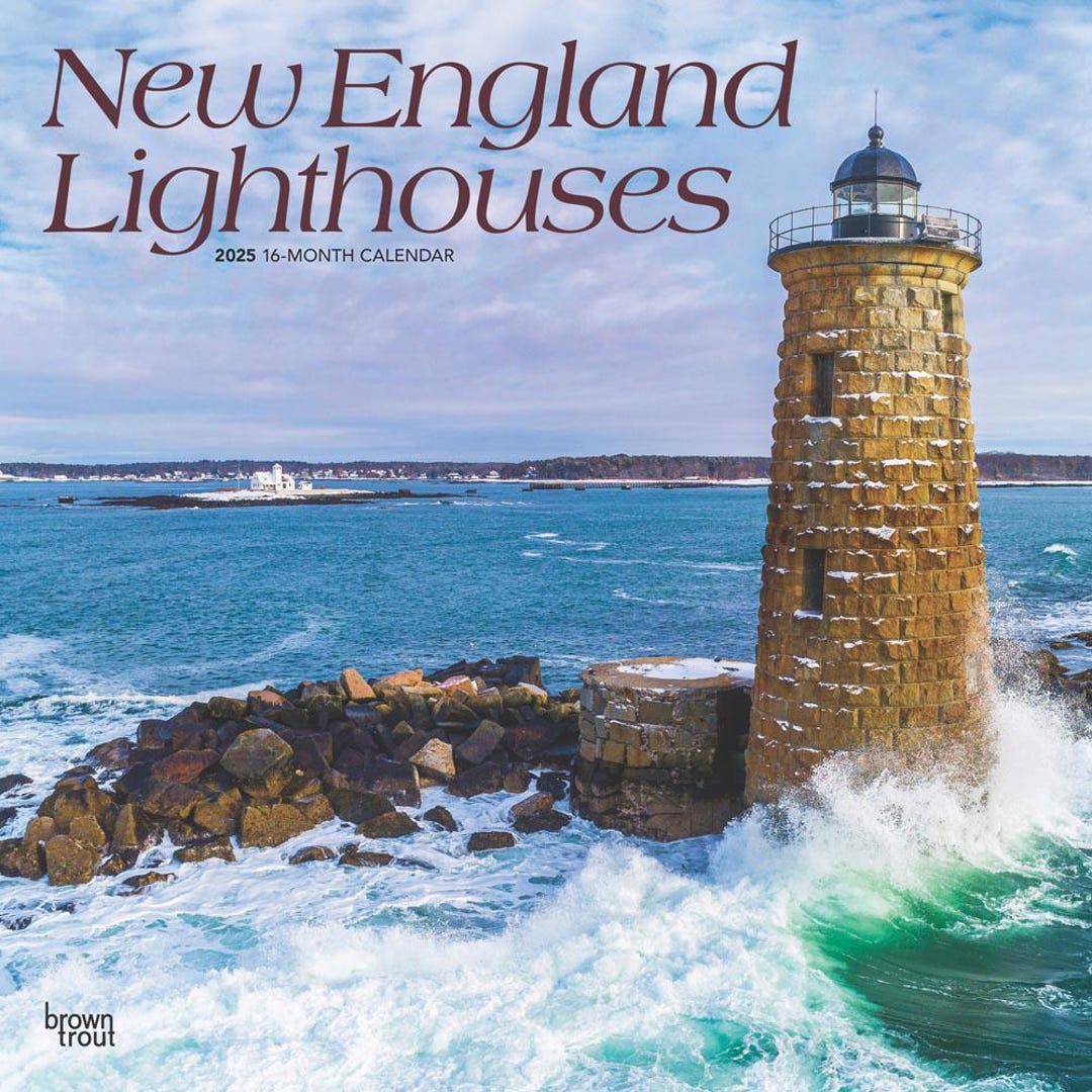 New England Lighthouses | 2025 12 X 24 Inch Monthly Square Wall ...