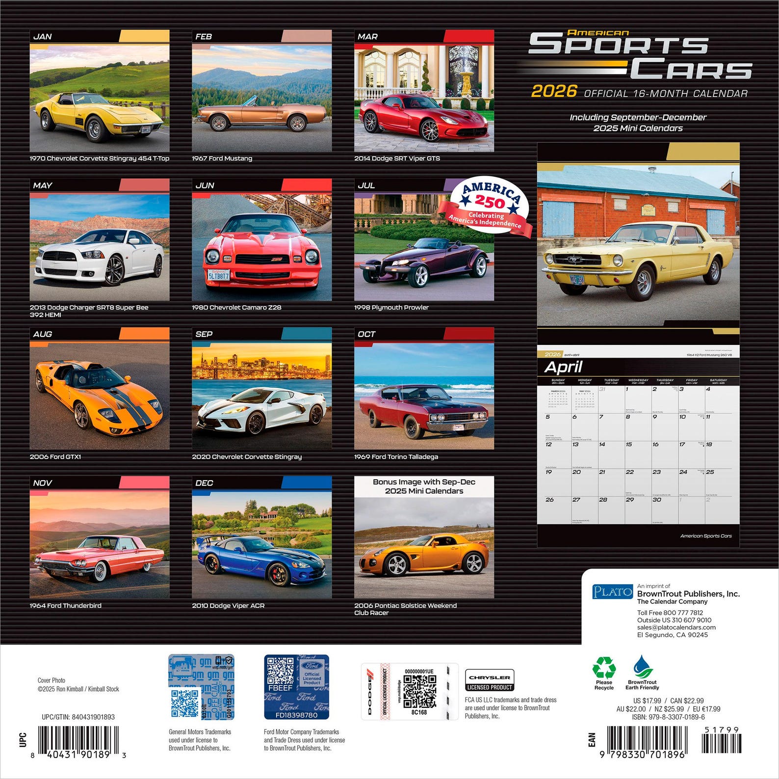 American Sports Cars OFFICIAL | 2026 12 X 24 Inch (hanging) Monthly ...