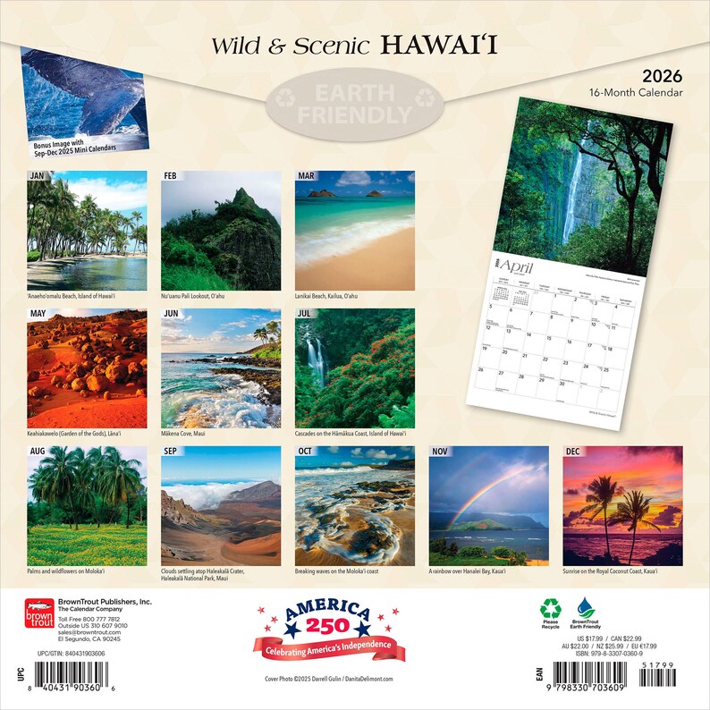 Hawaii Wild & Scenic | 2026 12 X 24 Inch (hanging) Monthly Square Wall ...