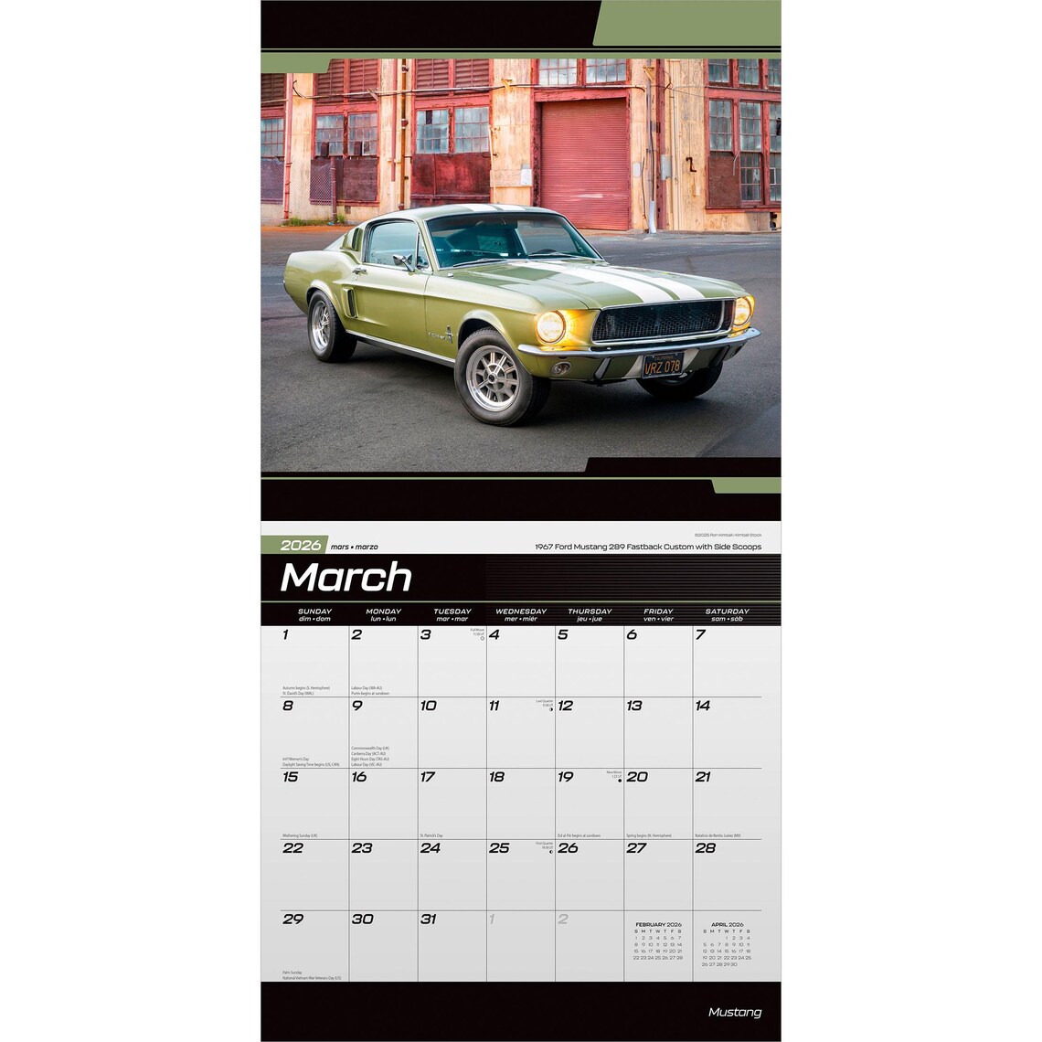 Ford Mustang OFFICIAL | 2026 12 X 24 Inch (hanging) Monthly Square Wall ...