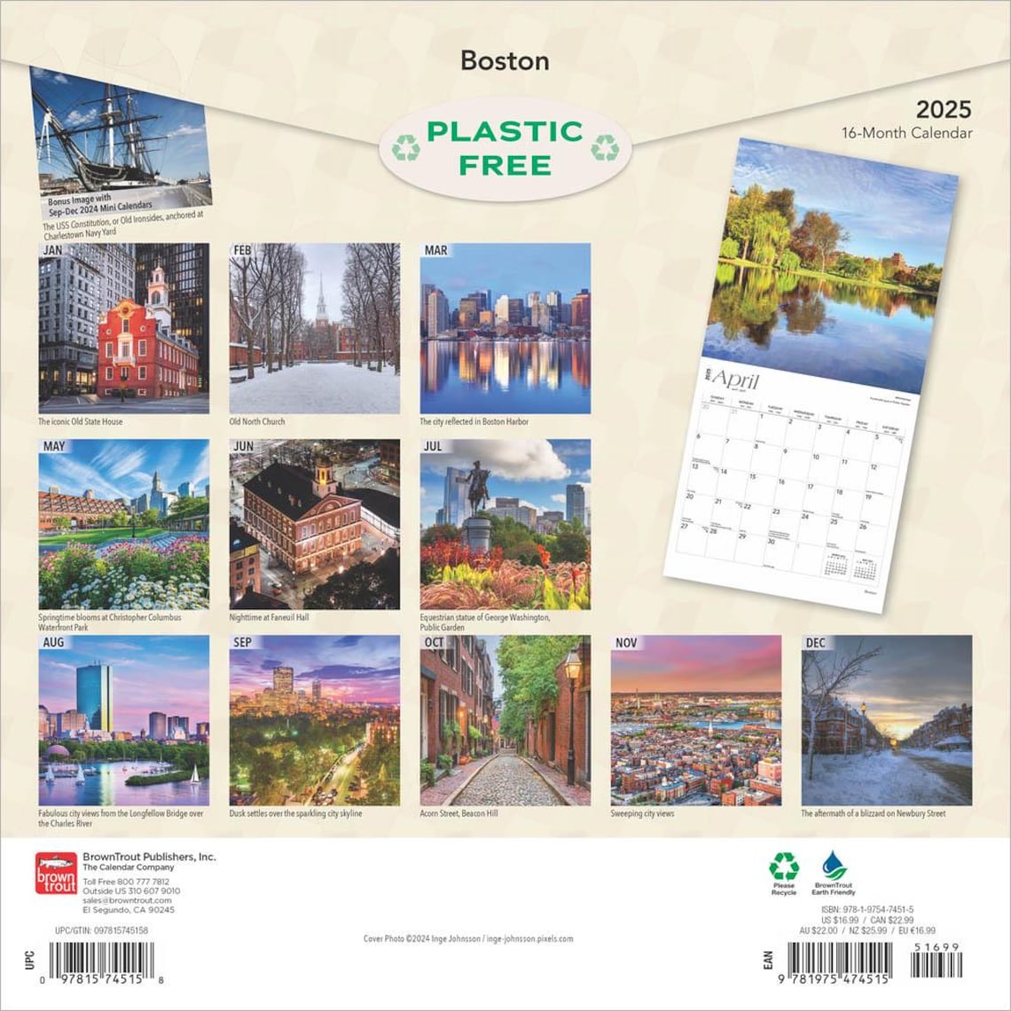 Boston 2025 12 X 24 Inch Monthly Square Wall Calendar Plastic-free ...