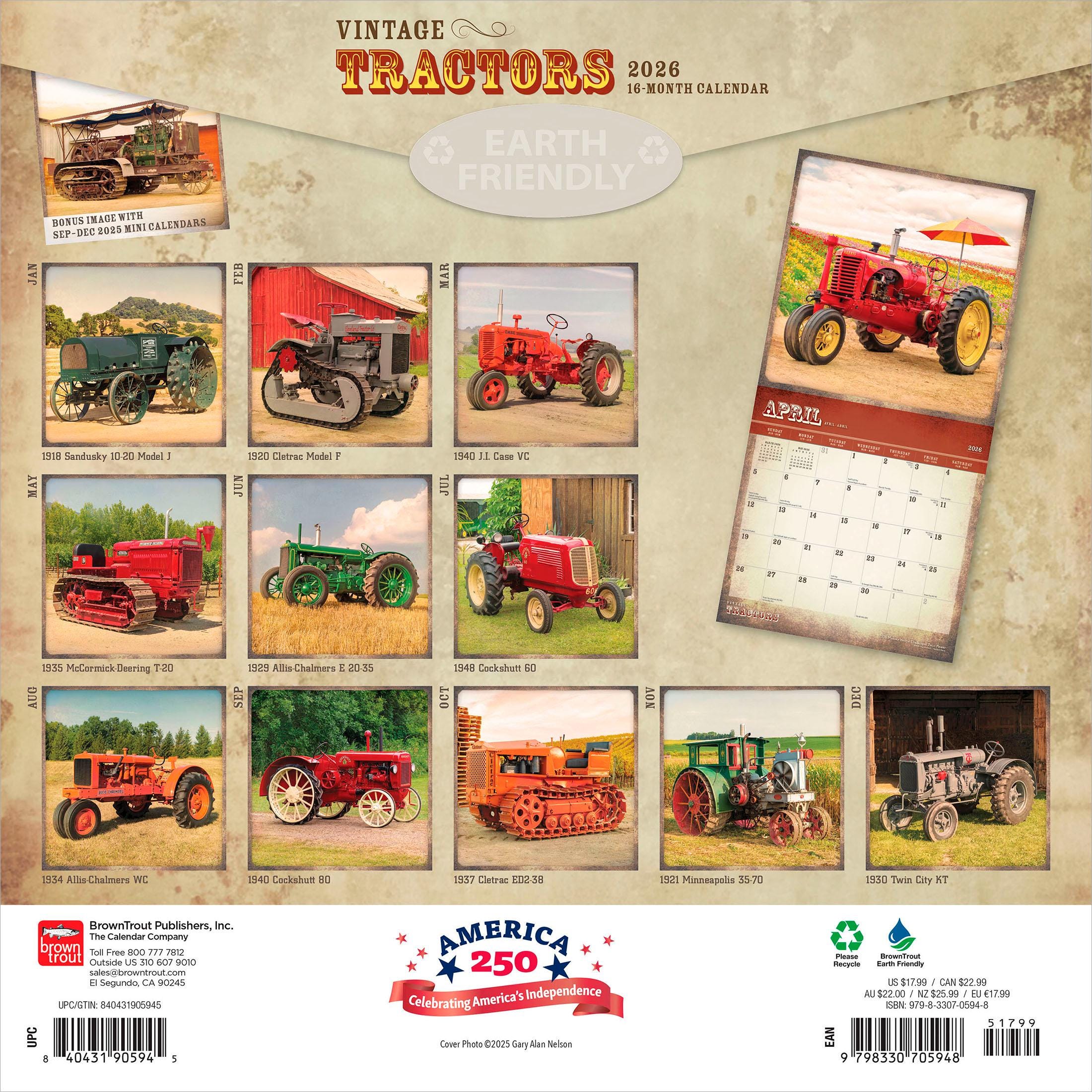 Vintage Tractors | 2026 12 X 24 Inch (hanging) Monthly Square Wall ...