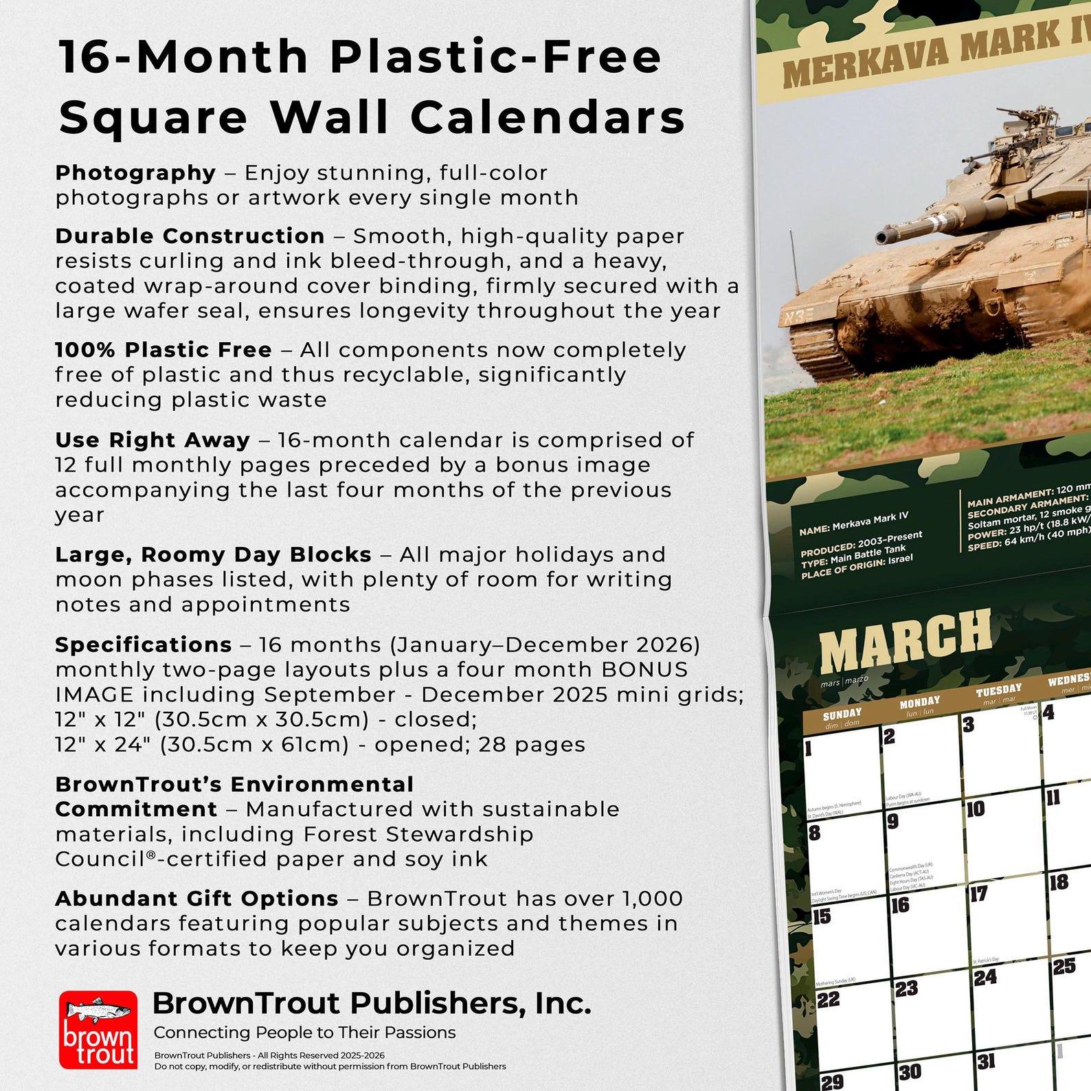 Tanks of the World | 2026 12 X 24 Inch (hanging) Monthly Square Wall ...