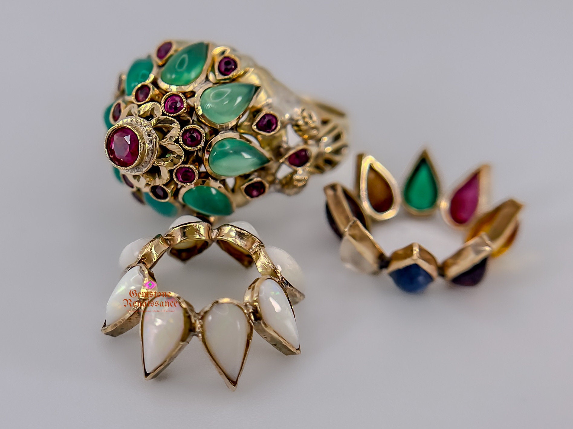 Harem Thai Princess Ring 18k Gold Ring Multi-gemstone Intercheangable ...