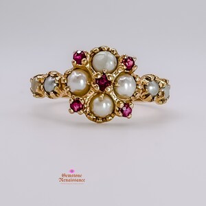 Georgian Era Ring Pearl Ruby Ring in 14K Yellow Gold Hallmarked Vintage ...