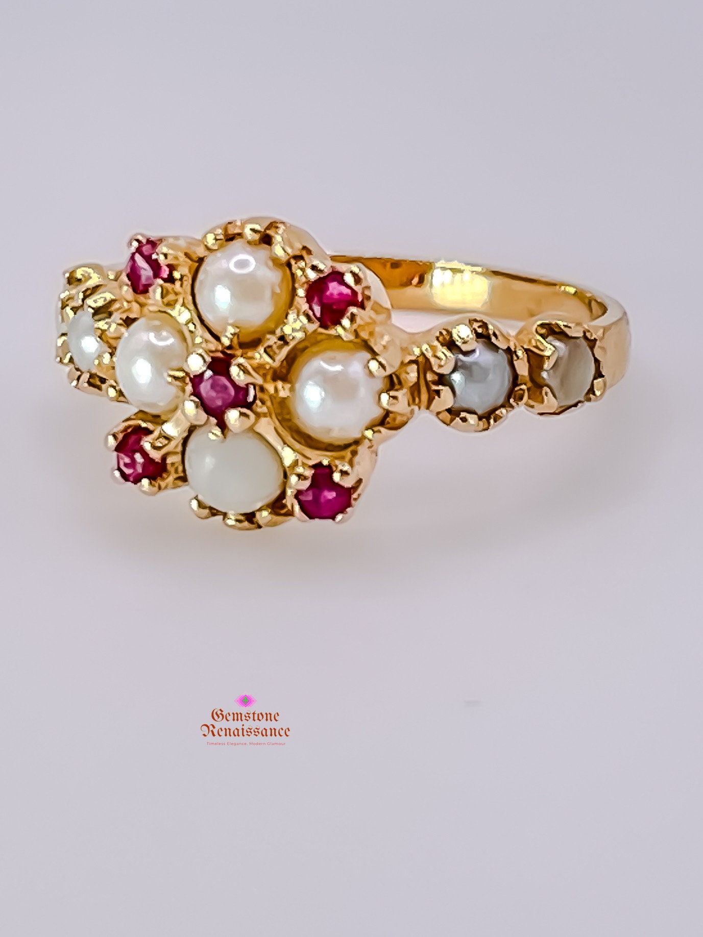 Georgian Era Ring Pearl Ruby Ring in 14K Yellow Gold Hallmarked Vintage ...
