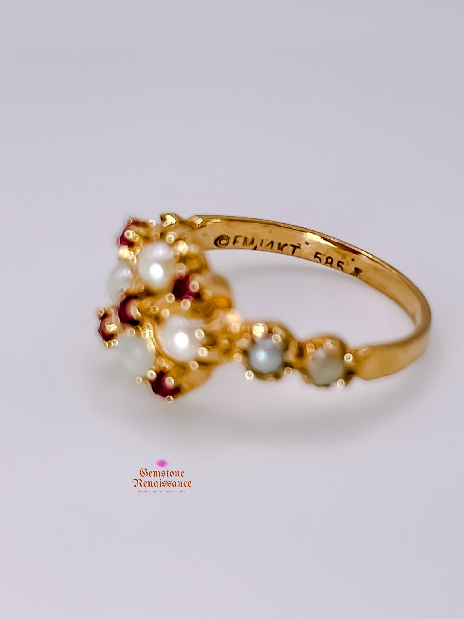 Georgian Era Ring Pearl Ruby Ring in 14K Yellow Gold Hallmarked Vintage ...