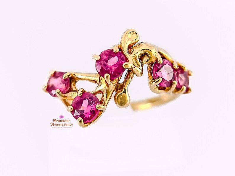 Antique 14K Gold Ruby Cluster Ring Romantic Free Form Swirl Branches Yellow Gold Band US Size 5. ...