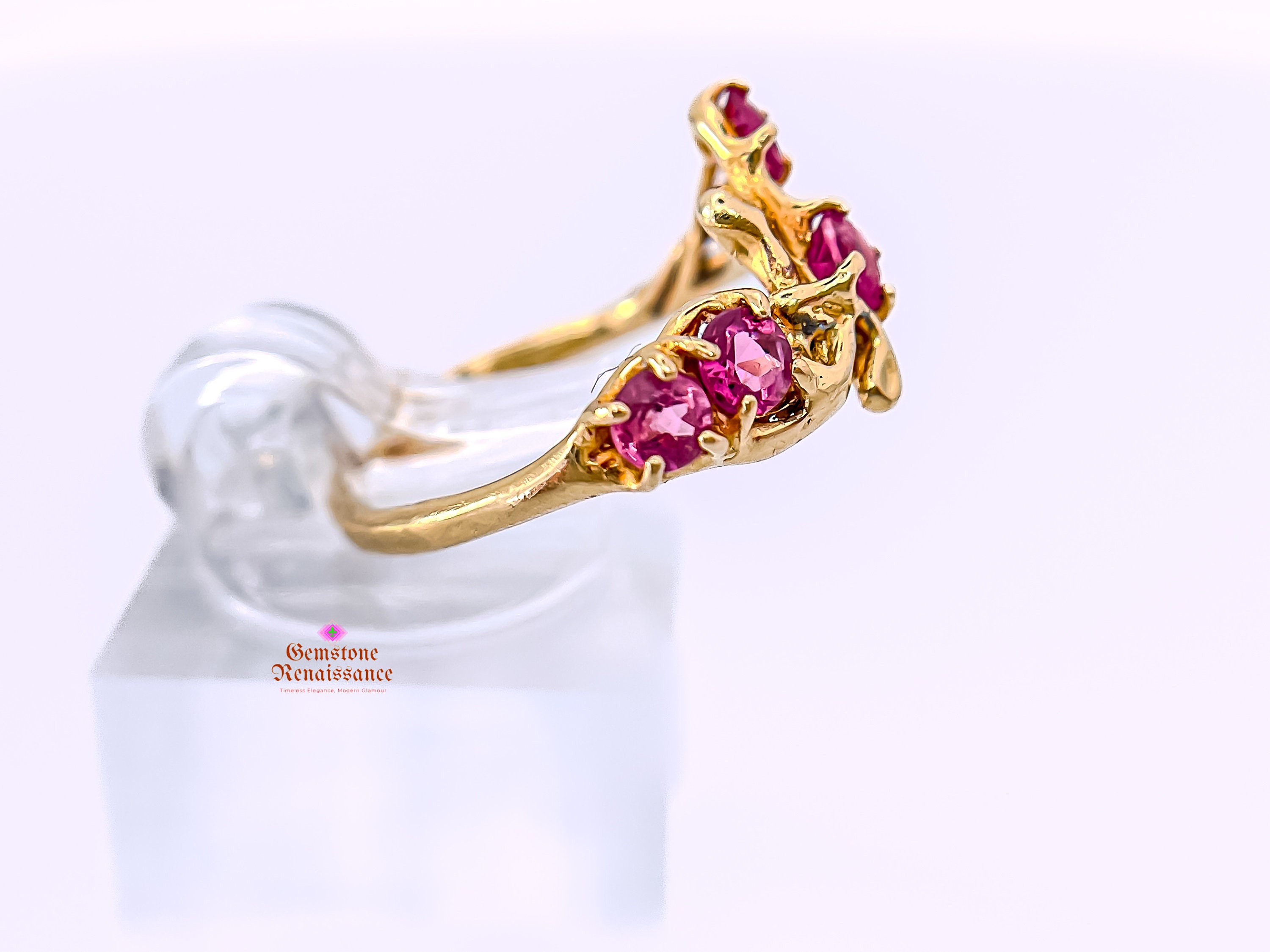 Antique 14K Gold Ruby Cluster Ring Romantic Free Form Swirl Branches ...