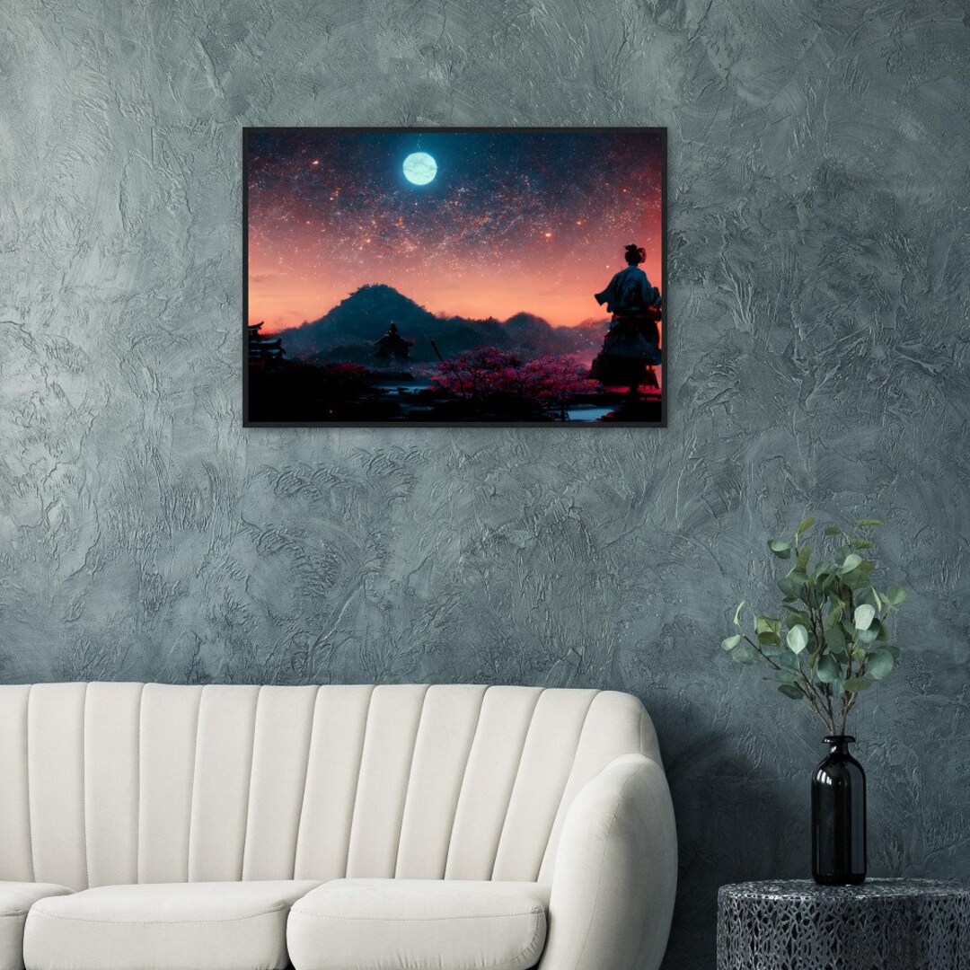 Starry Night Japanese Samurai Paper Wooden Framed Poster - Etsy
