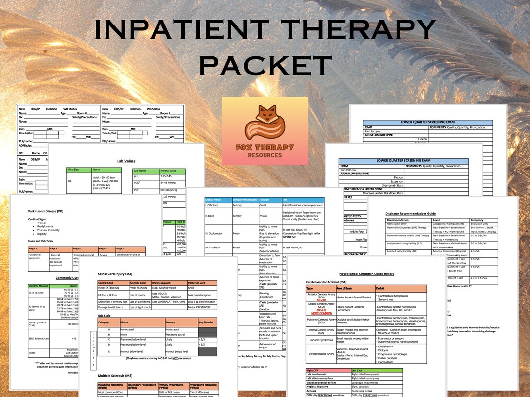 Inpatient/acute Care Therapy Packet - Etsy