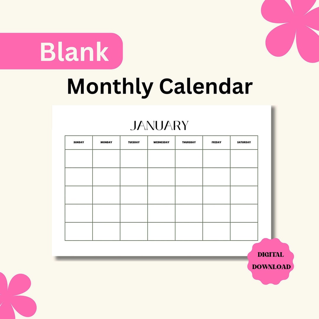 Blank Monthly Calendar sunday-start, monday-start Simple Calendar ...