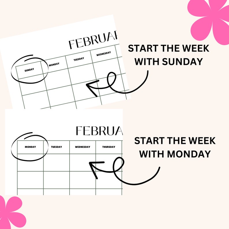 Blank Monthly Calendar sunday-start, monday-start Simple Calendar ...