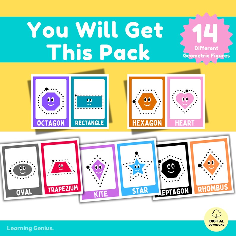 PRINTABLE, Flash Cards, Shape Tracing, Preschool Shapes, Geometric ...