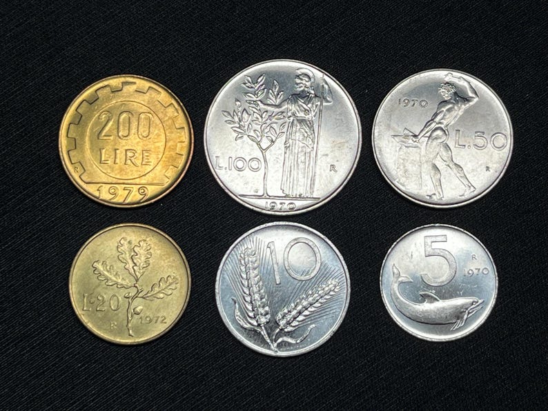Vintage Italian Lira Coin Set – 6 Original Italy Coins From the 1970s ...