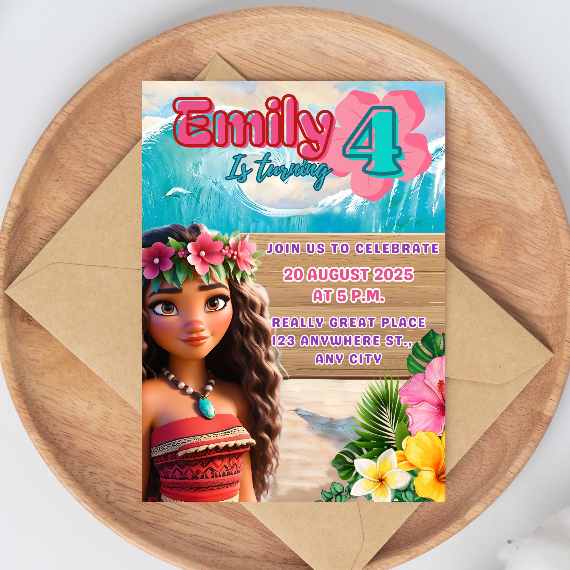 Moana Birthday Invitation Template | Moana Invite | Moana Girl Party ...
