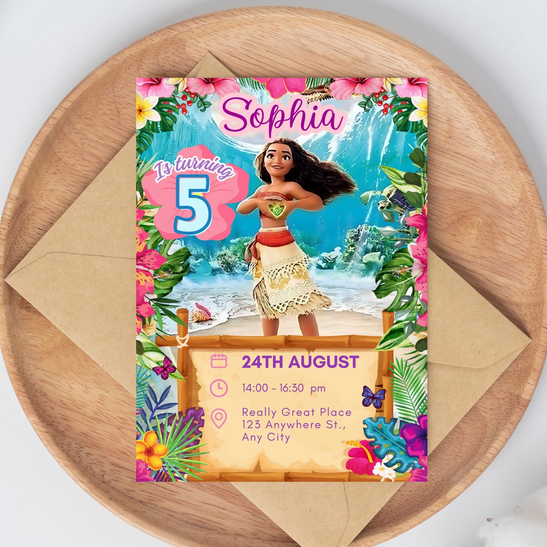 Plantilla de invitación de cumpleaños de Moana, Invitación de Moana ...