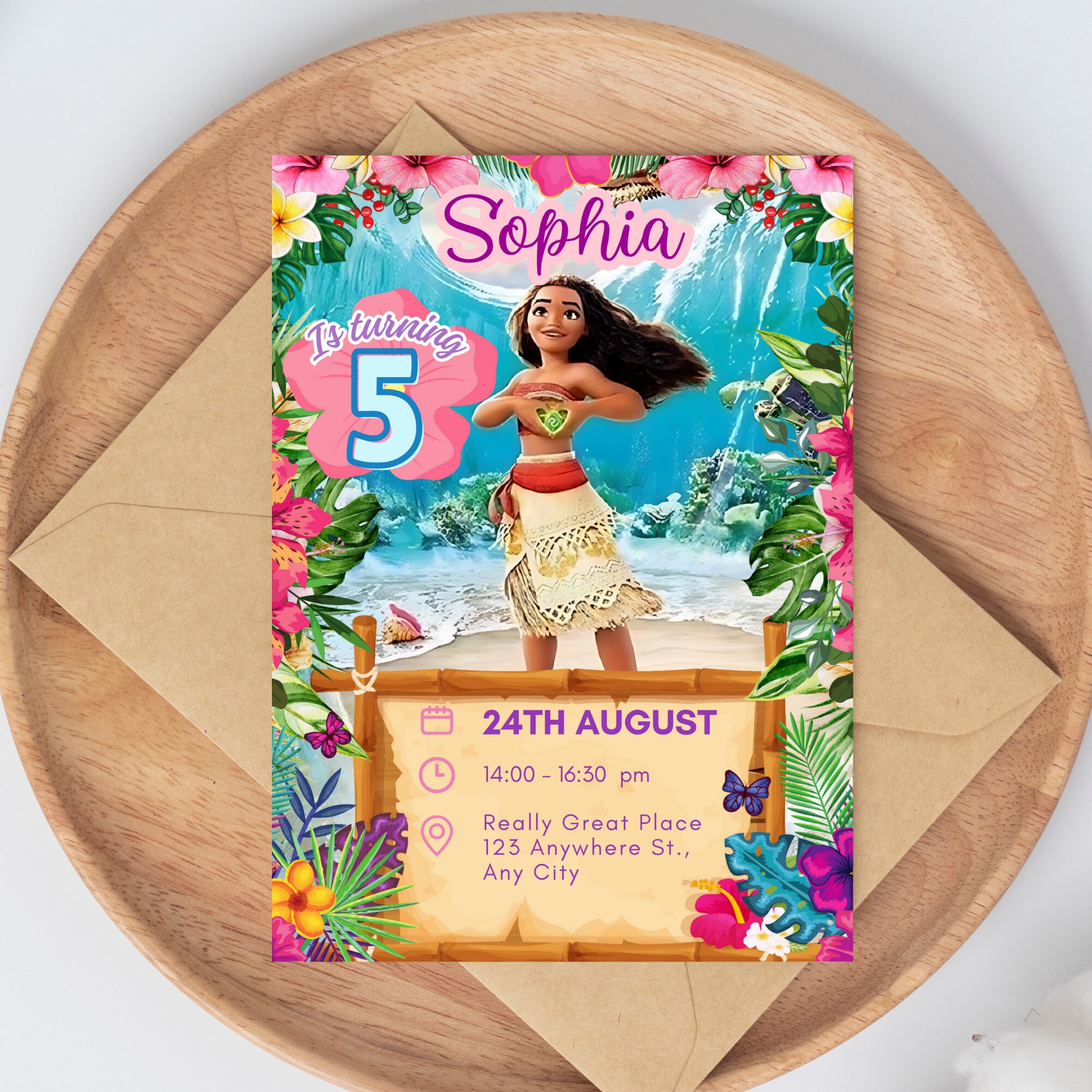 Moana Birthday Invitation Template | Moana Invite | Moana Girl Party ...