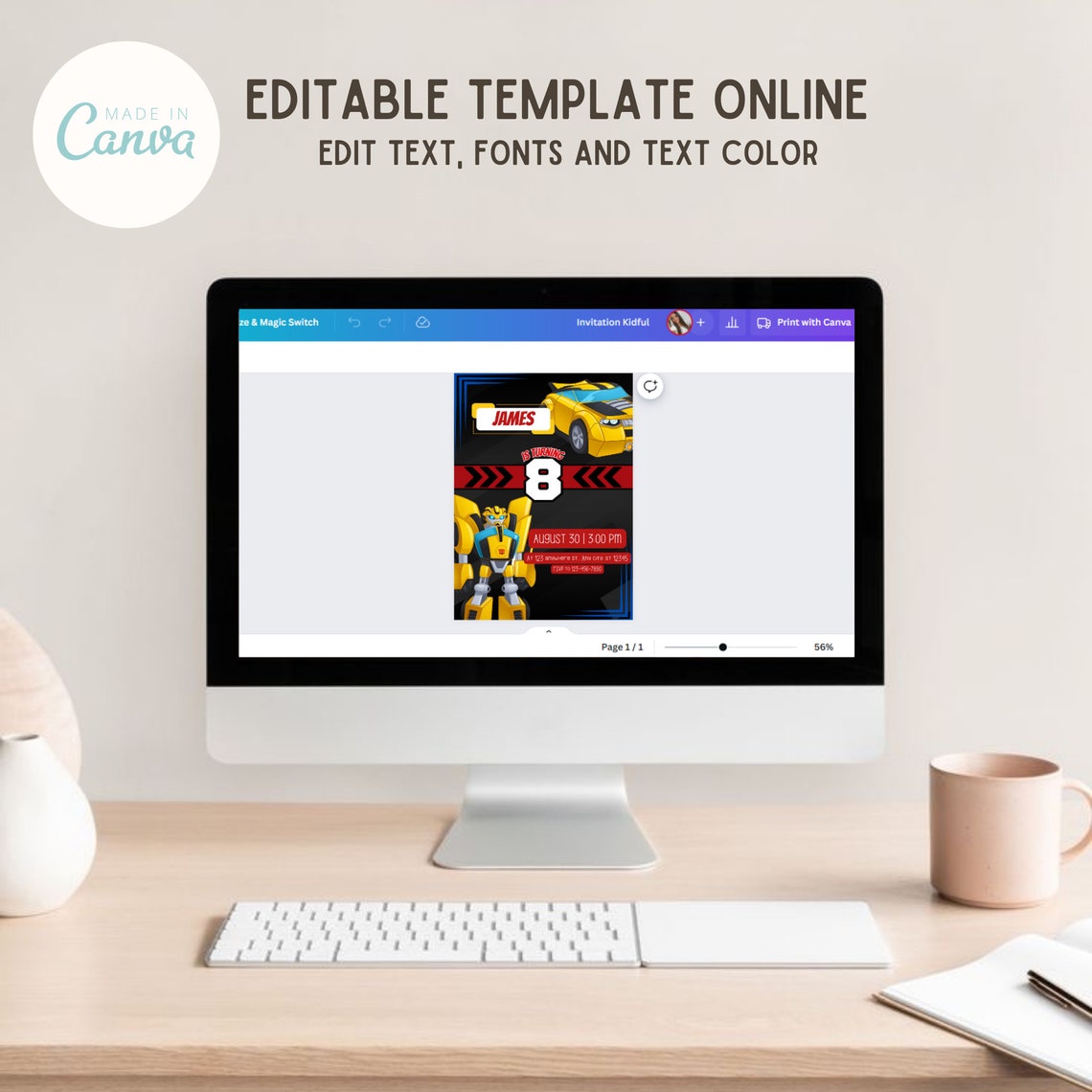 Bumblebee Birthday Invitation Template | Transformers Invite | Bots ...