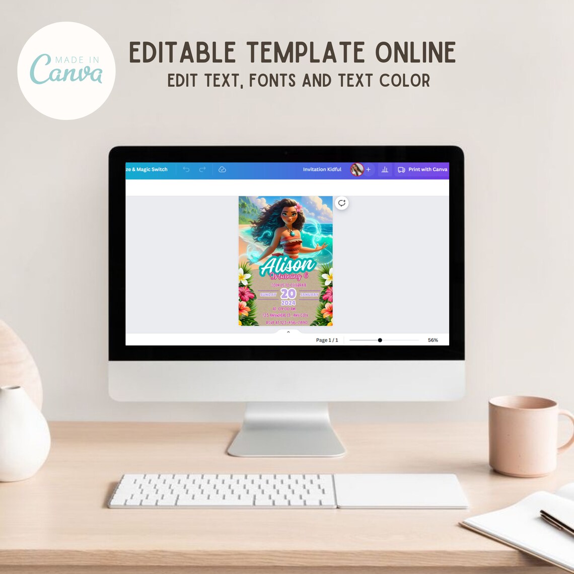 Moana Birthday Invitation Template | Moana Invite | Moana Girl Party ...