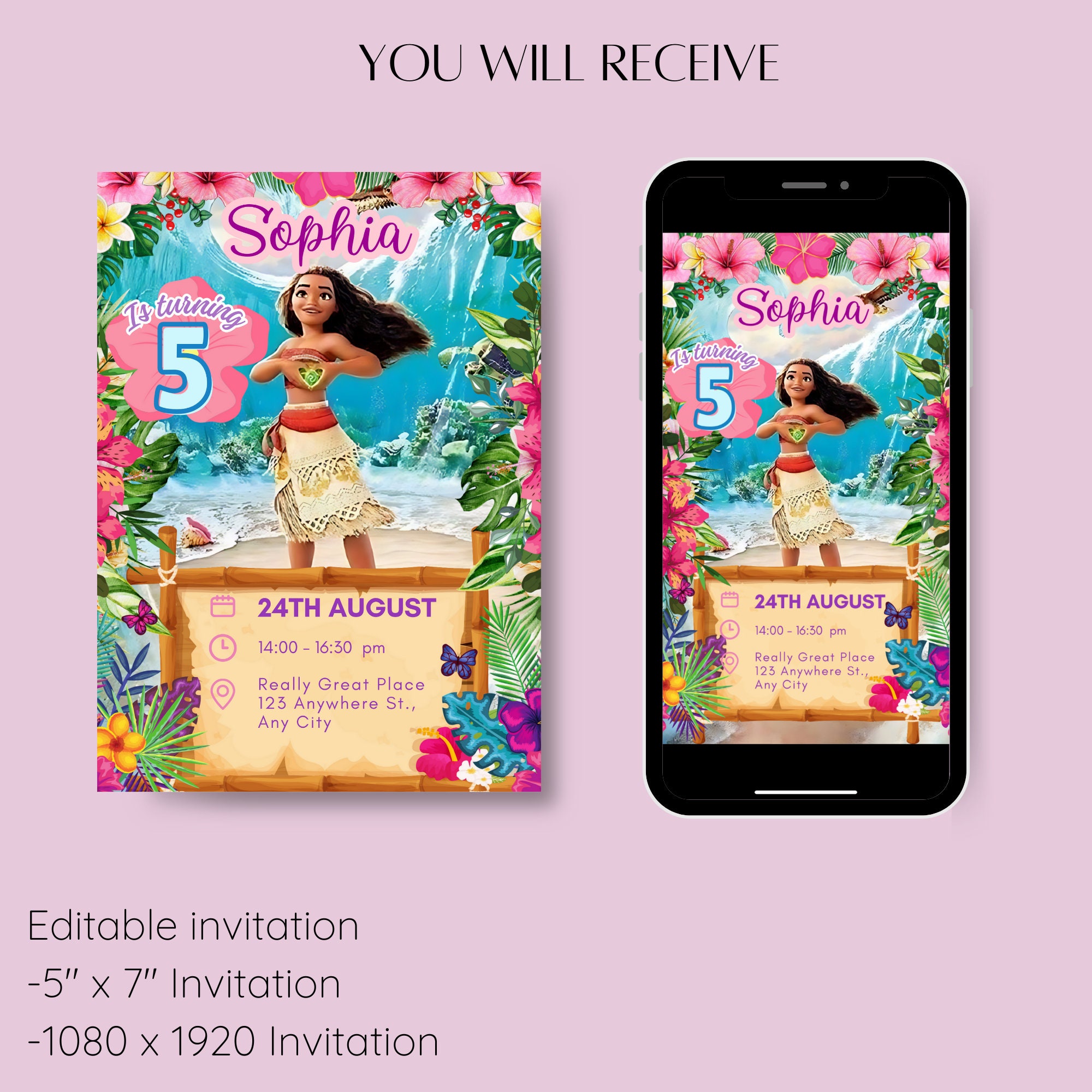 Moana Birthday Invitation Template | Moana Invite | Moana Girl Party ...