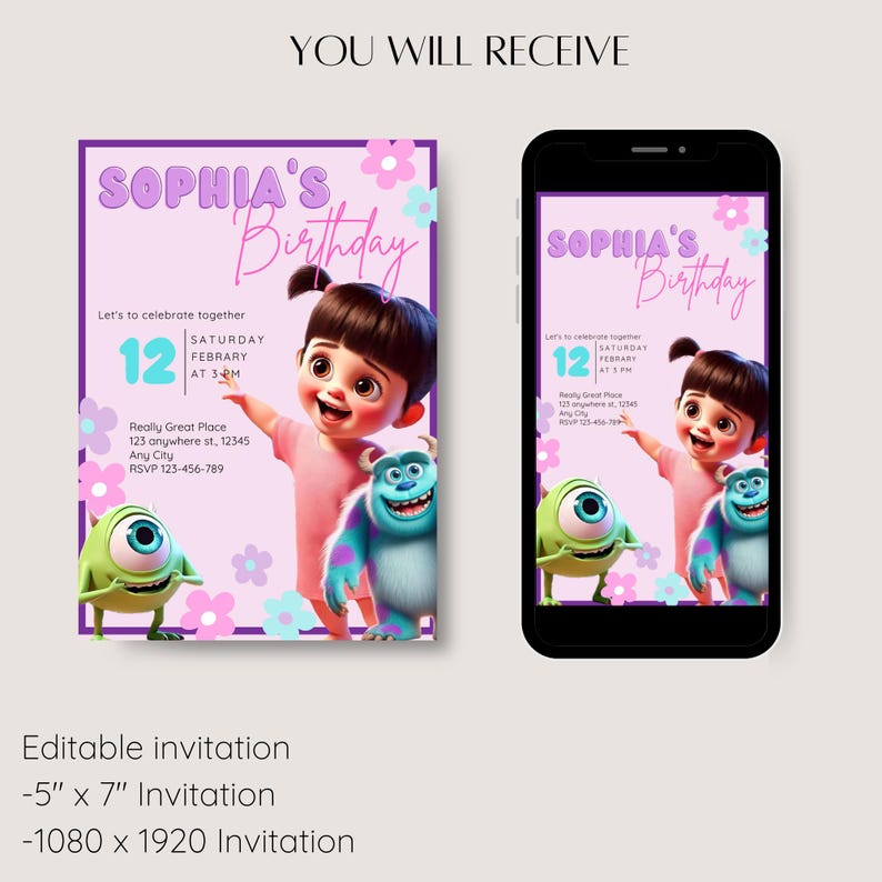 Plantilla de invitación de cumpleaños de Monster Inc. / Cumpleaños de ...
