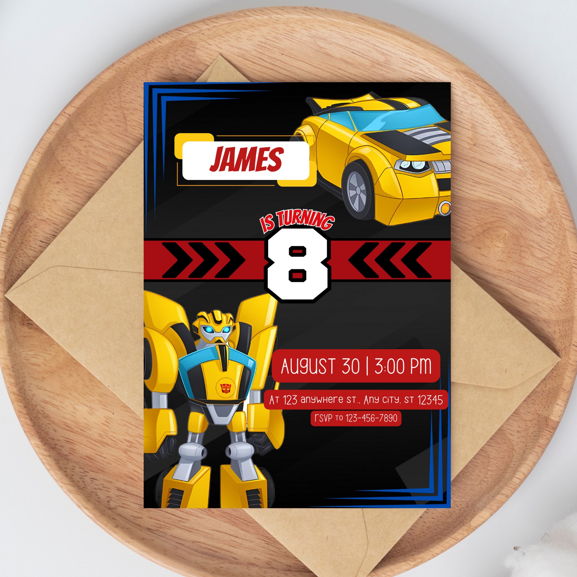 Bumblebee Birthday Invitation Template | Transformers Invite | Bots ...