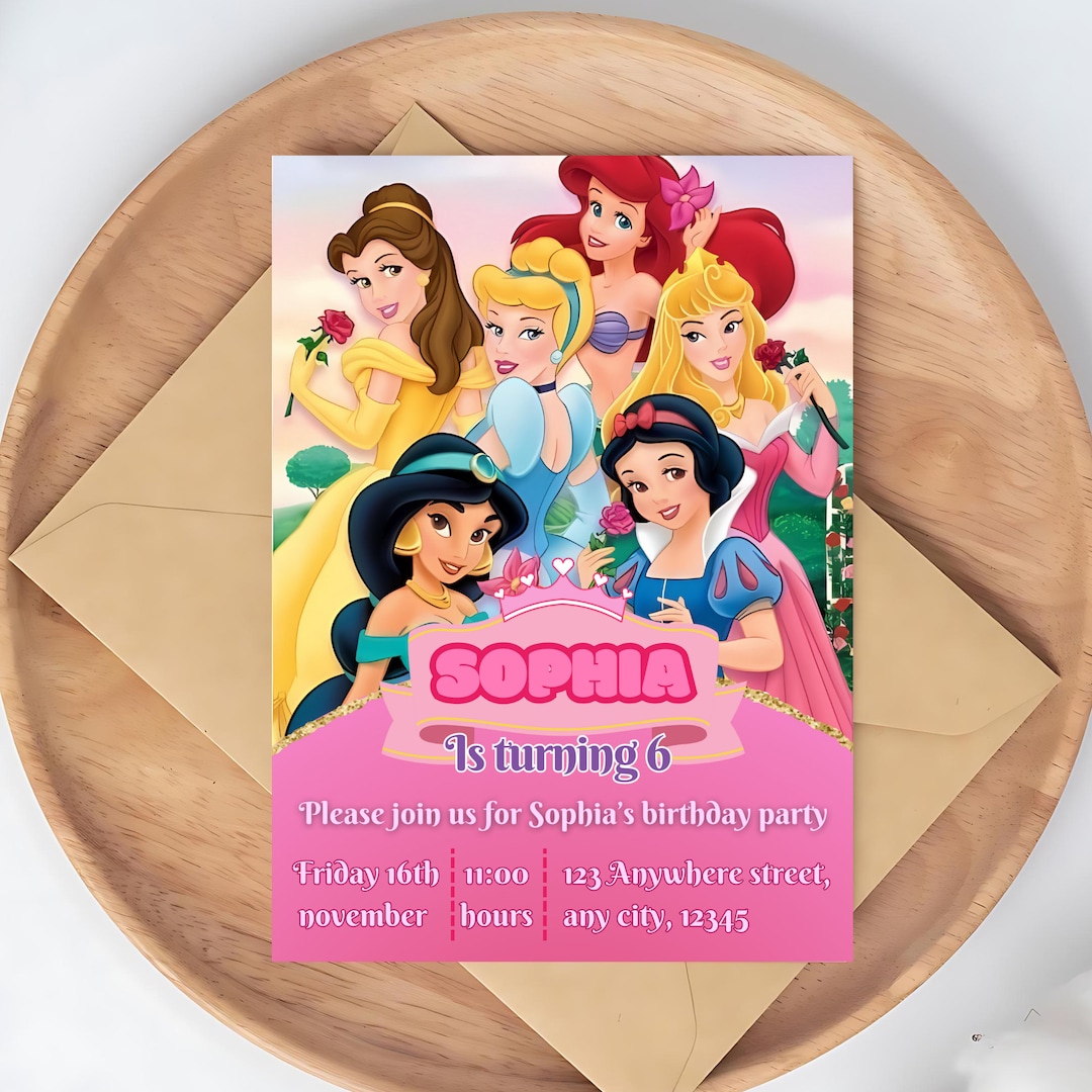 Princess Disney Birthday Invitation Template | Princess Party ...
