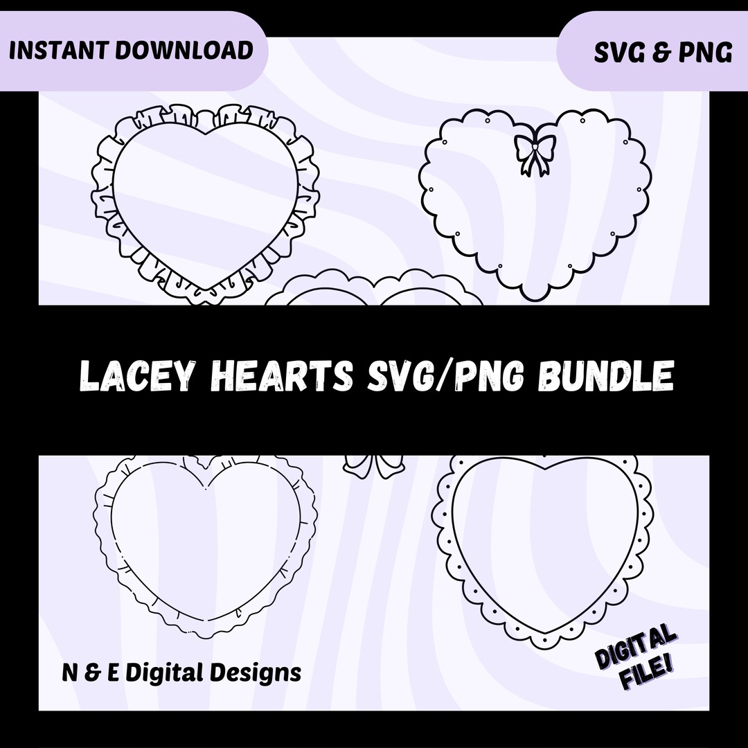 Valentine's Day Lacey Heart SVG PNG Bundle Valentine Day Png Couple ...