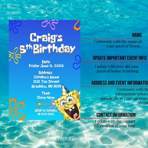 Spongebob Inspired Birthday Invitation - Etsy