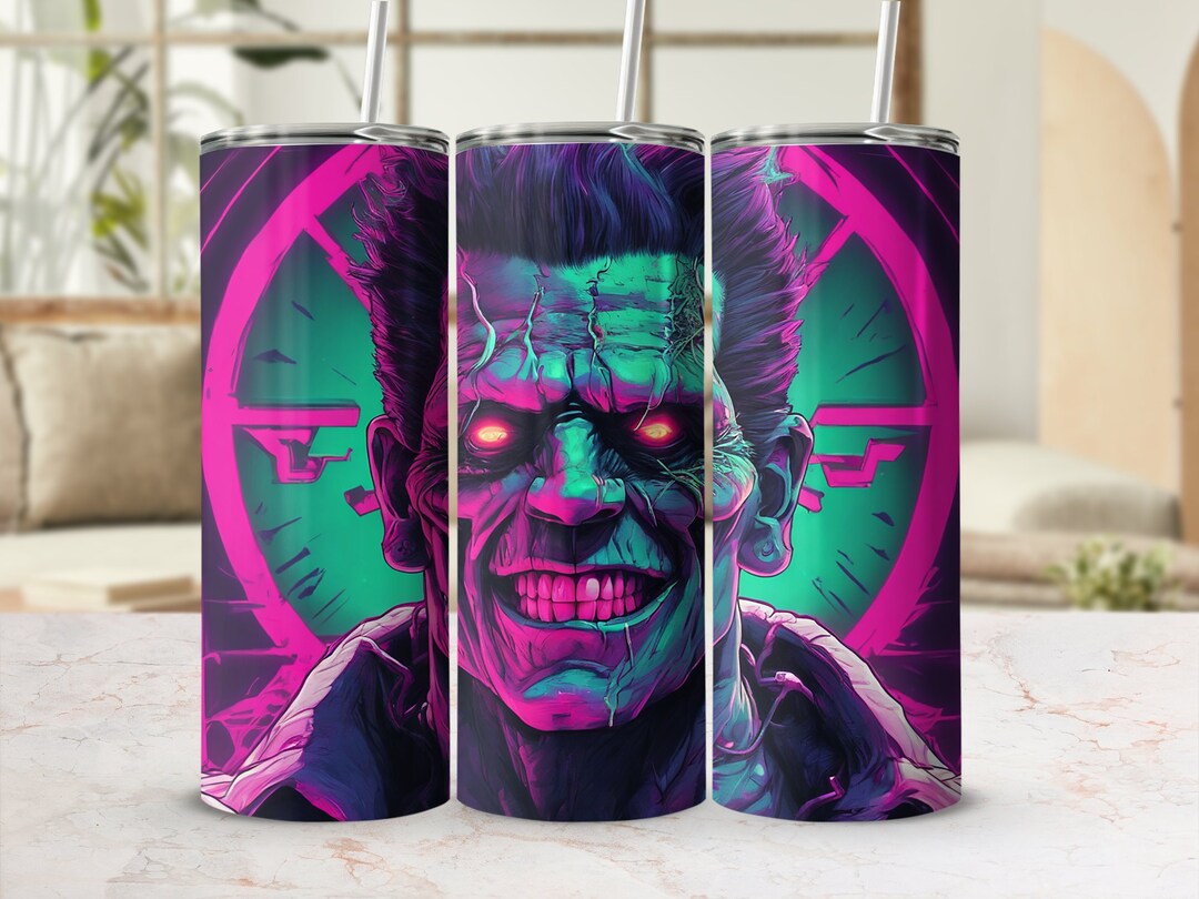 Neon Cyber Frankenstein Art Tumbler, Colorful Villain Insulated Travel ...