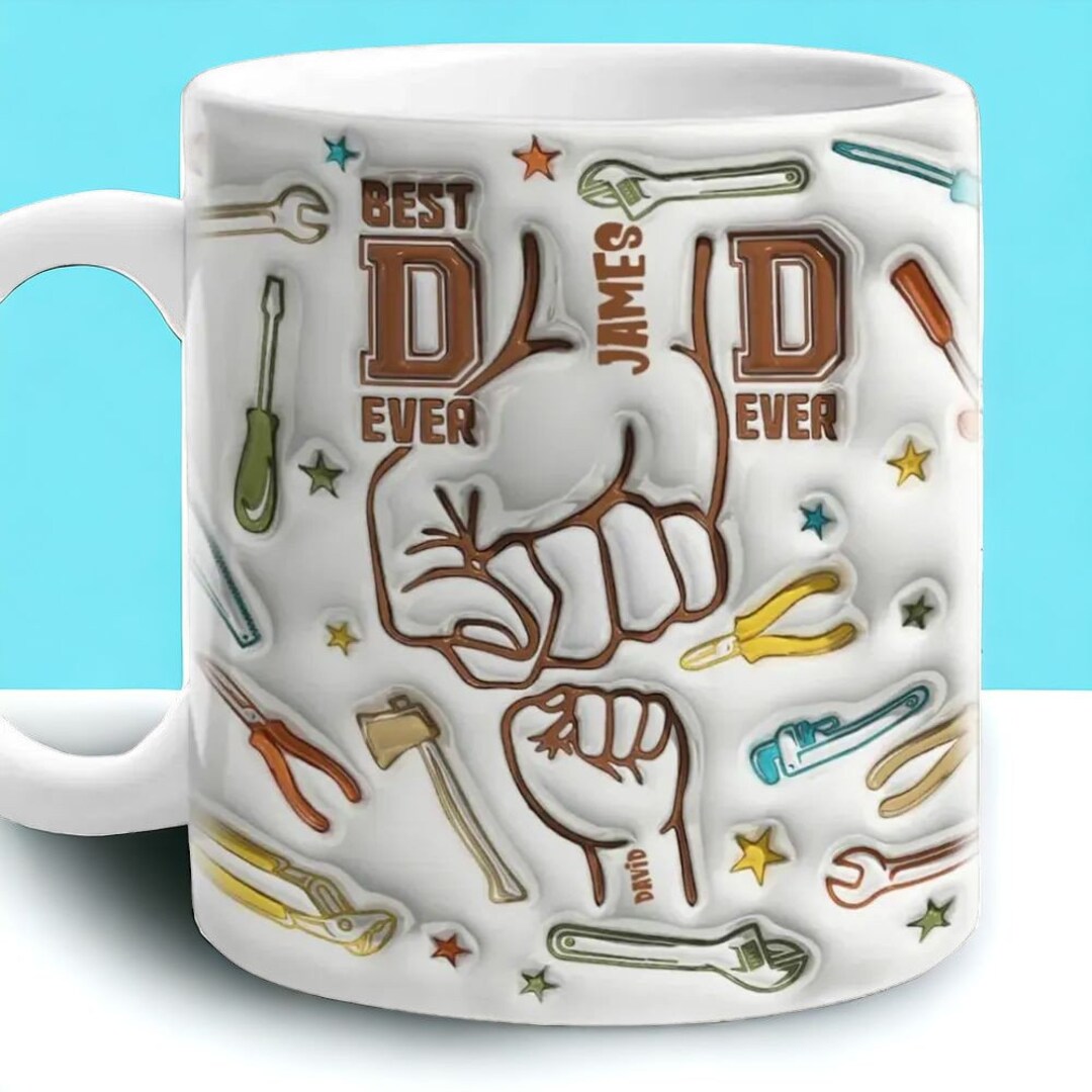 Custom Dad Fist Bump Mug, Dad 3D Inflated Custom Mug, Personalized Dad ...