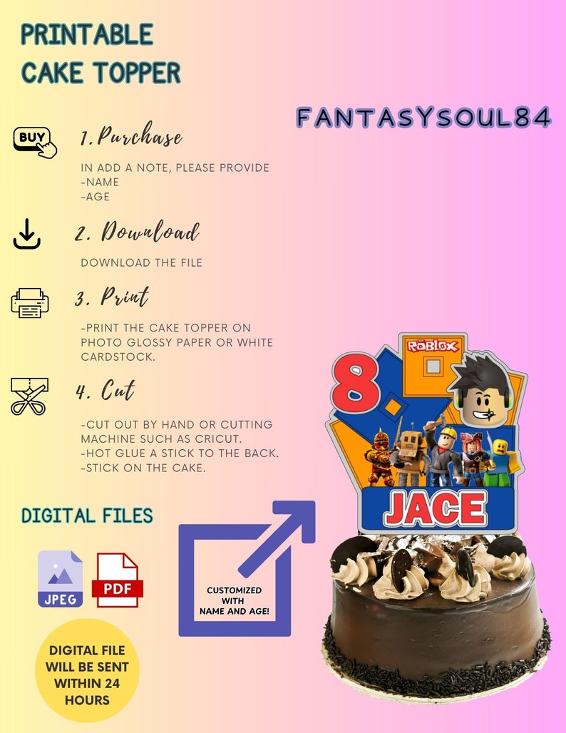 Digital Roblox Cake Topper Digital Cupcake Topper Sublimation for ...
