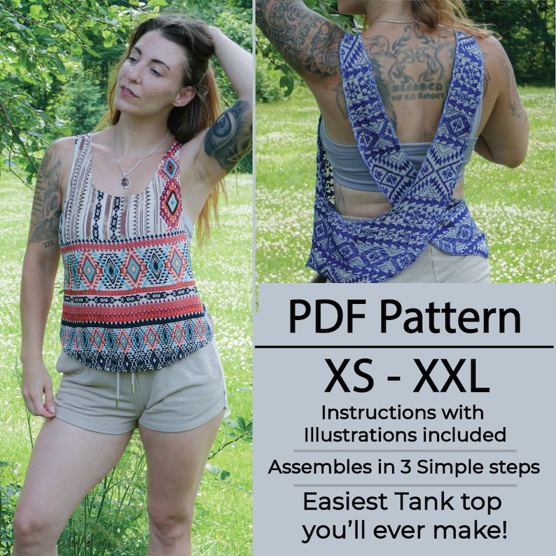 Cute Tank Top PDF Sewing Pattern, Easy Digital Pattern, XS-XXL, Criss ...