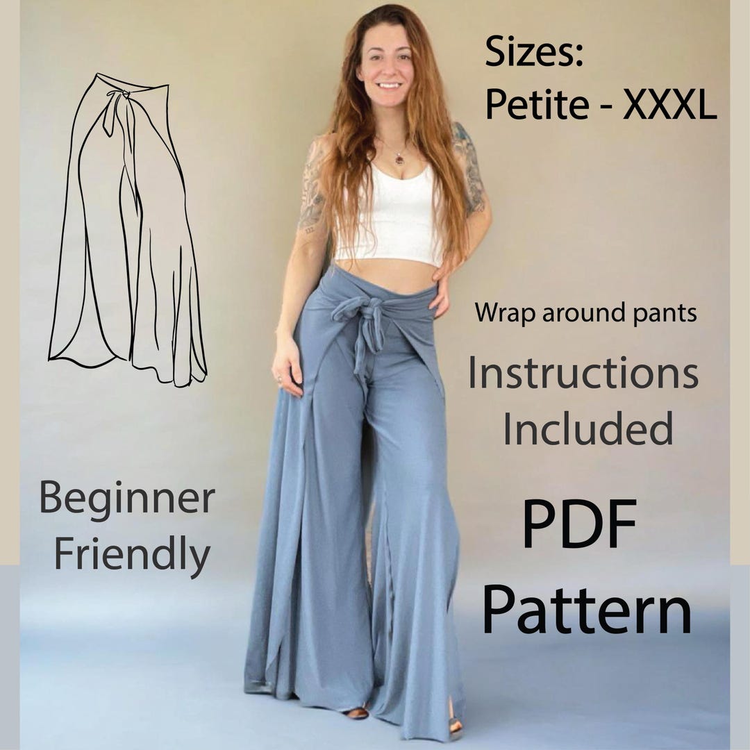 Palazzo Wrap Pants Sewing Pattern, Beginner Pattern, Comfy & Easy Wrap ...