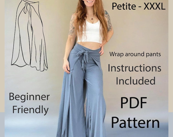 Palazzo Wrap Pants Sewing Pattern, Beginner Pattern, Comfy & Easy Wrap ...