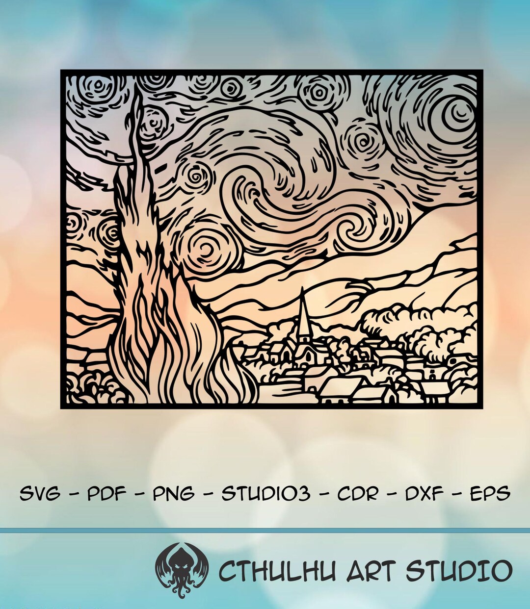 Starry Night for Cutting Machines, Instant Digital Download Svg Pdf Dxf ...