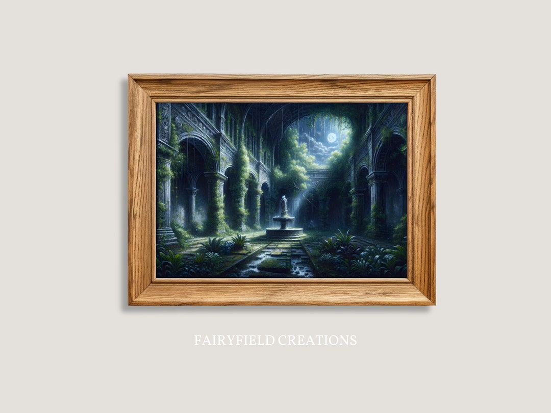 Moonlit Atrium, Vintage Gothic Estate Wall Art, Dark Academia ...