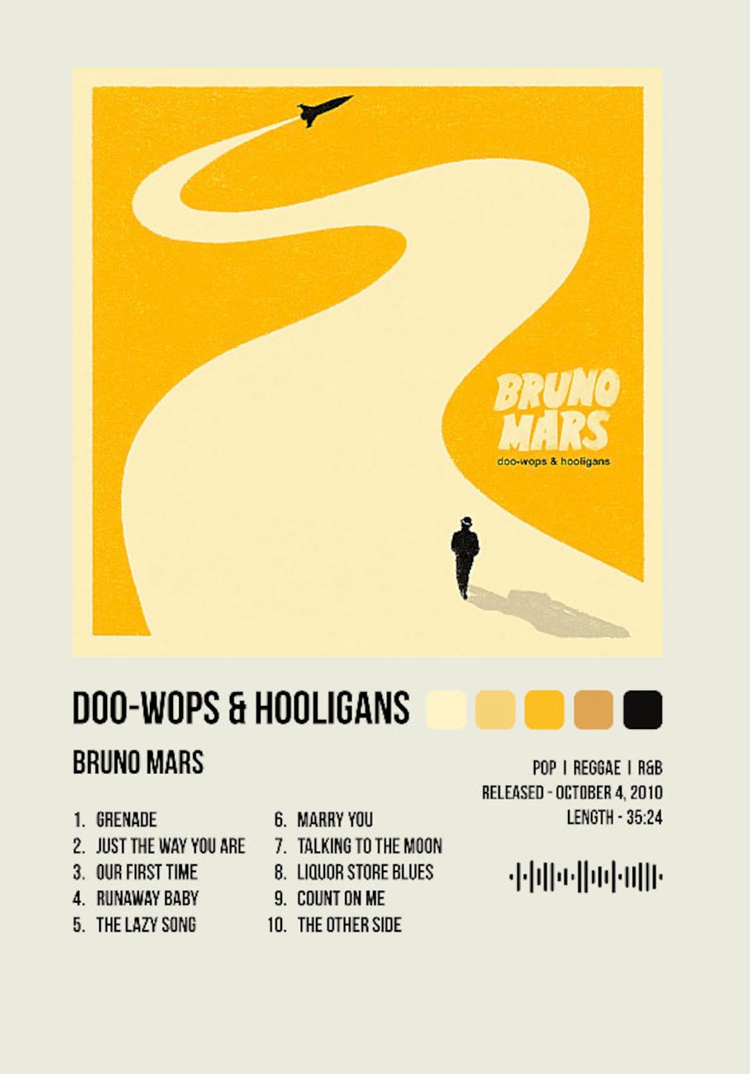 Bruno Mars - Doo-wops & Hooligans Music Album Cover - Etsy
