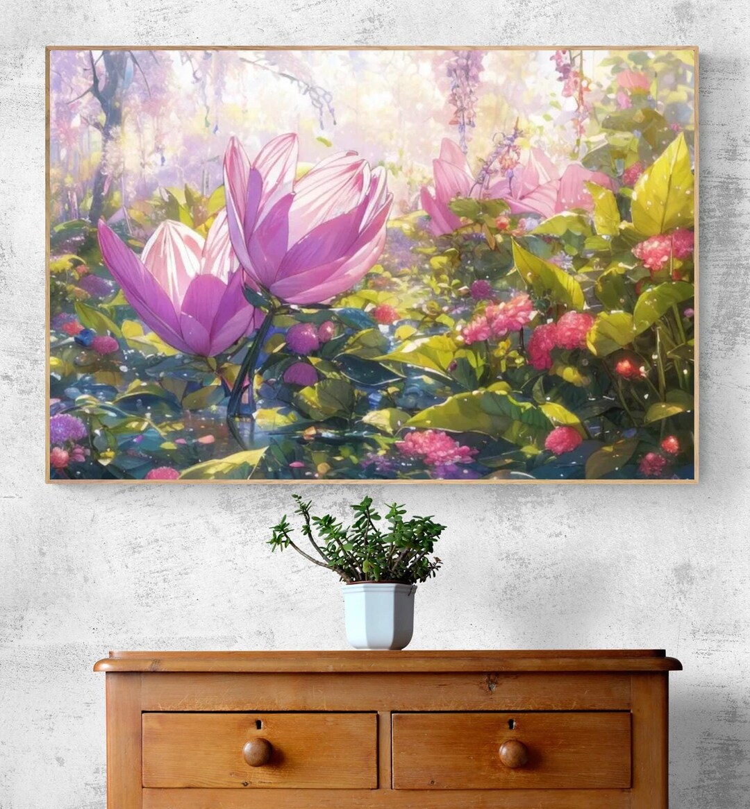 Spring Flowers Digital Art Print - Kitchen Wall Art - Forest Path Print ...