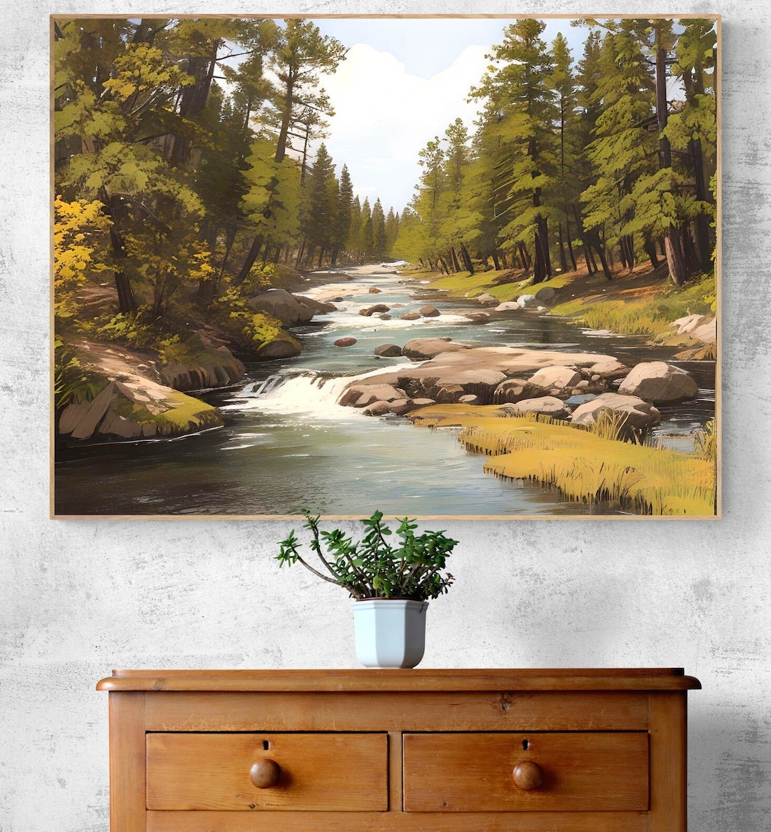 Spring Forest Digital Art Print - Greenery Wall Art - Riverside Path ...