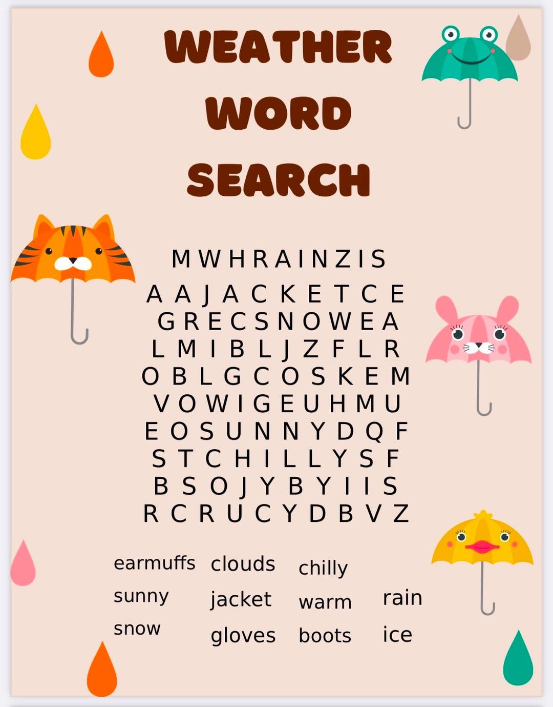 Children's Weather Vocabulary Word Search. Homeschool Worksheets. - Etsy