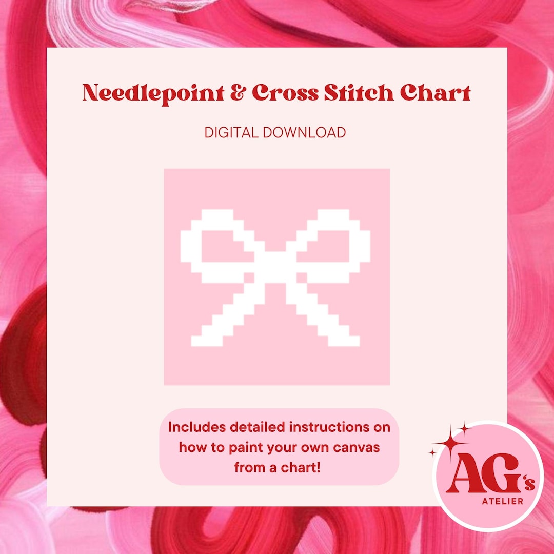 Pink Bow Mini 1.5"x1.5" Needlepoint Chart, Grand Millennial Needlepoint ...