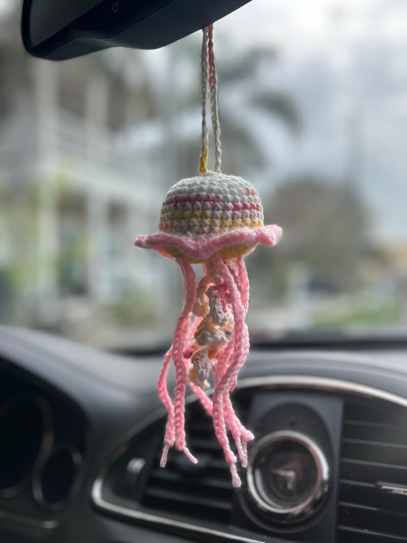Crochet Jellyfish Car Rearview Mirror Charm, Handmade Decoration - Etsy
